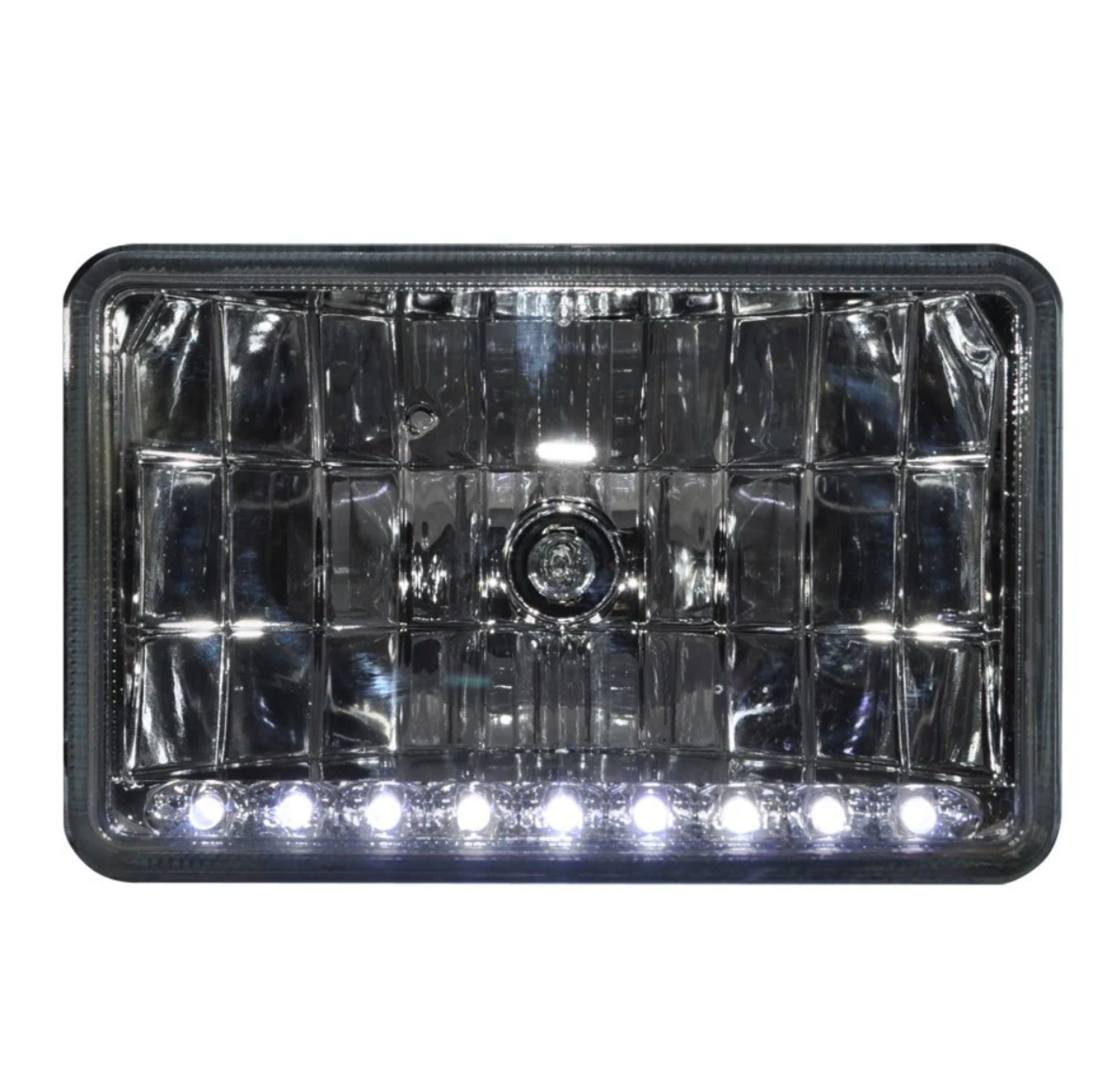 4"x 6" Halogen Headlights w/ 9 White LEDs – Truckers Chrome & Stainless